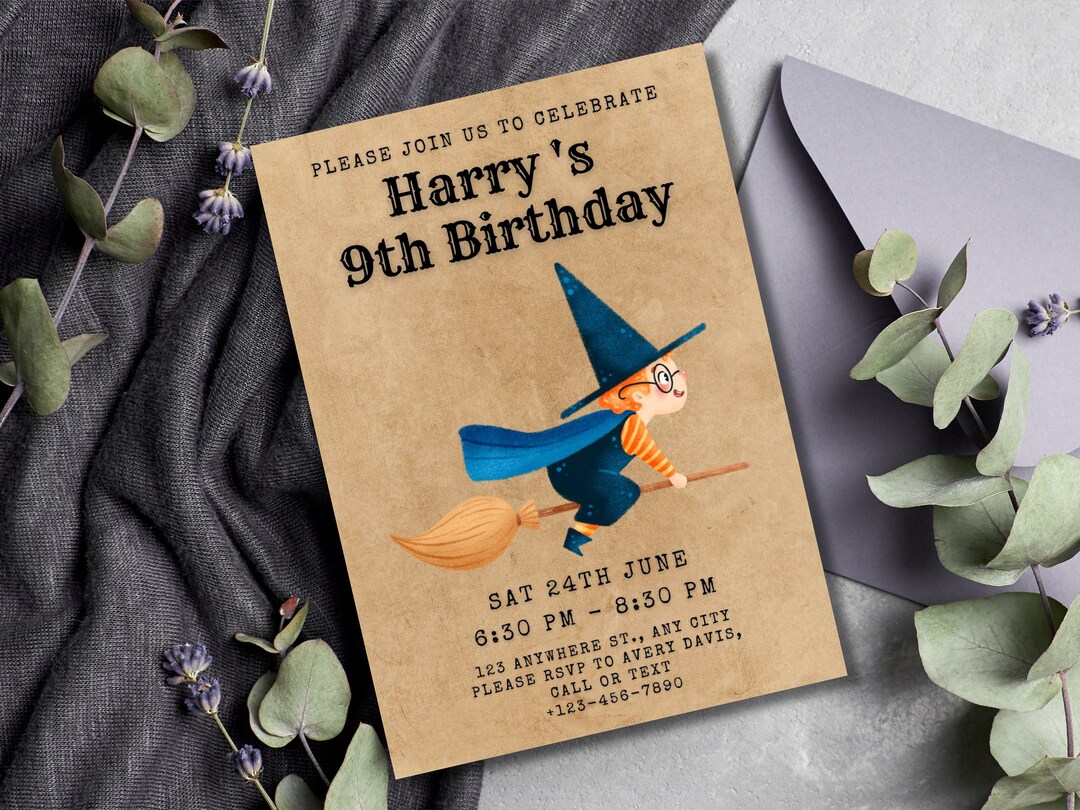 Wizard Birthday Invitation HP Birthday Invitation Wizard Witch Invite ...