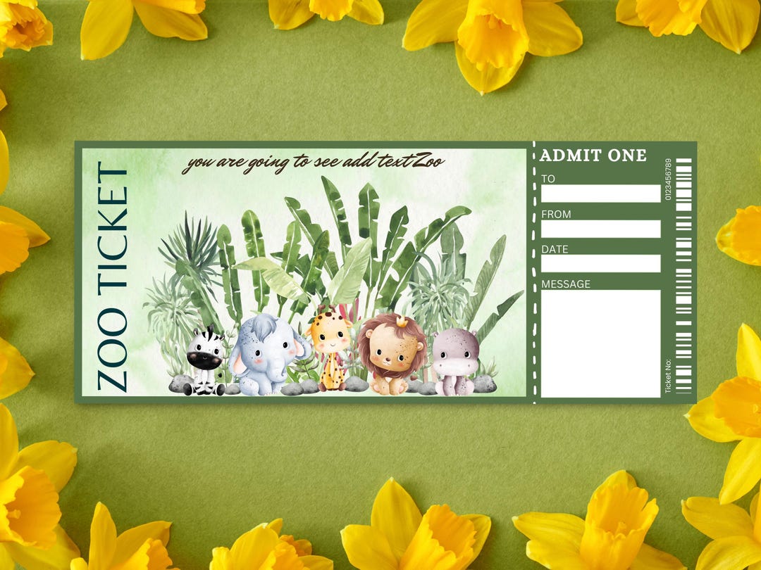 Printable ZOO or SAFARI PARK Surprise Gift Reveal Ticket, Surprise Zoo ...