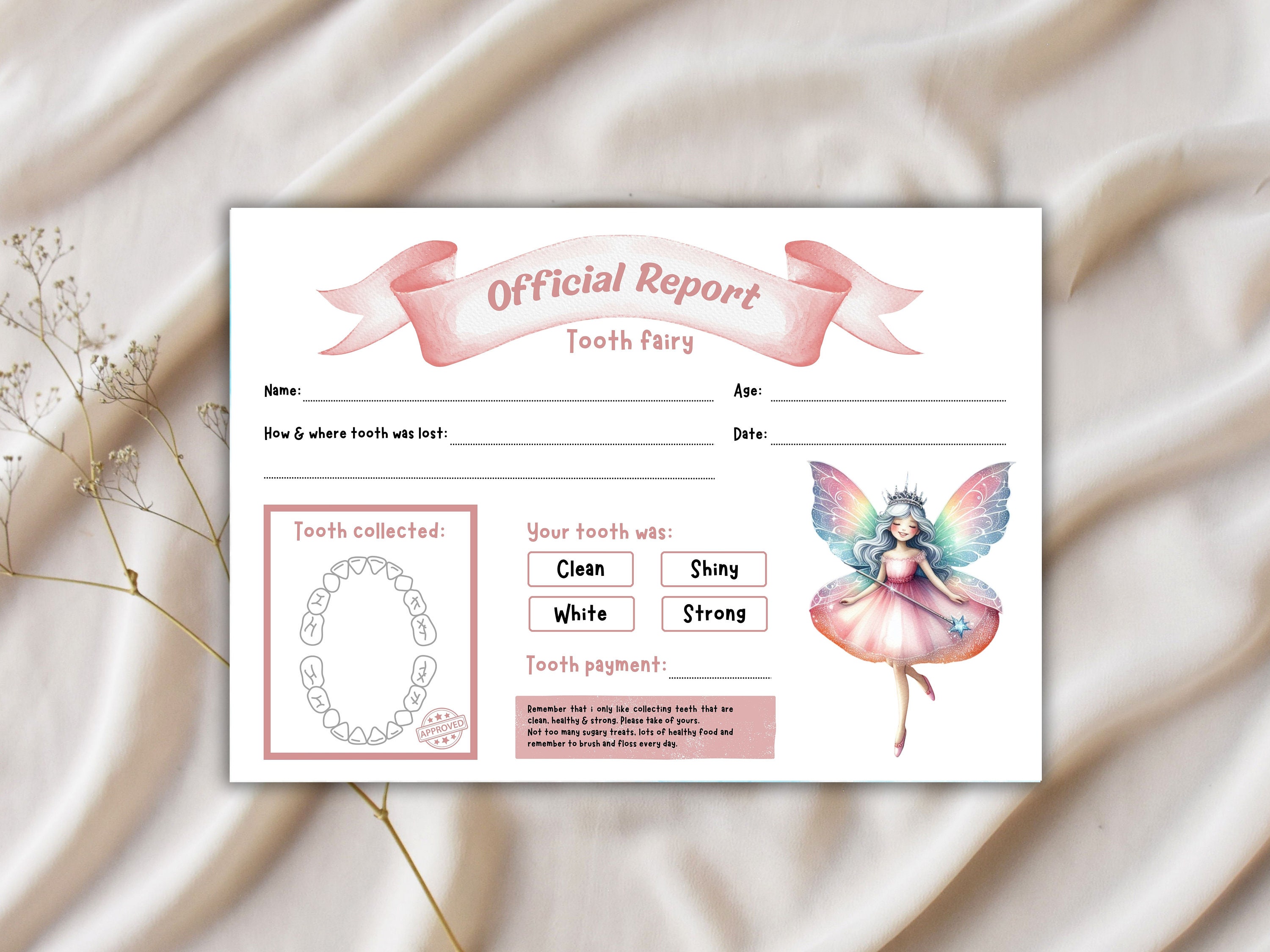 Editable Tooth Fairy Receipt Printable Certificate, First Tooth Lost ...