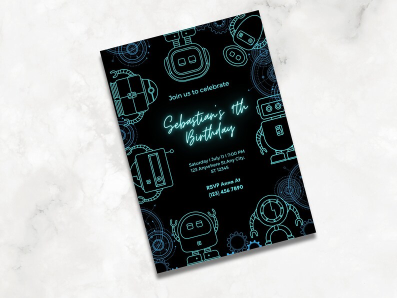 Robot Birthday Party Invitation, Robot Birthday Invitation Template ...