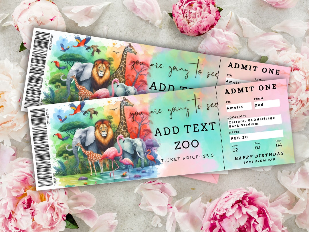 Printable ZOO or SAFARI PARK Surprise Gift Reveal Ticket, Surprise Zoo ...