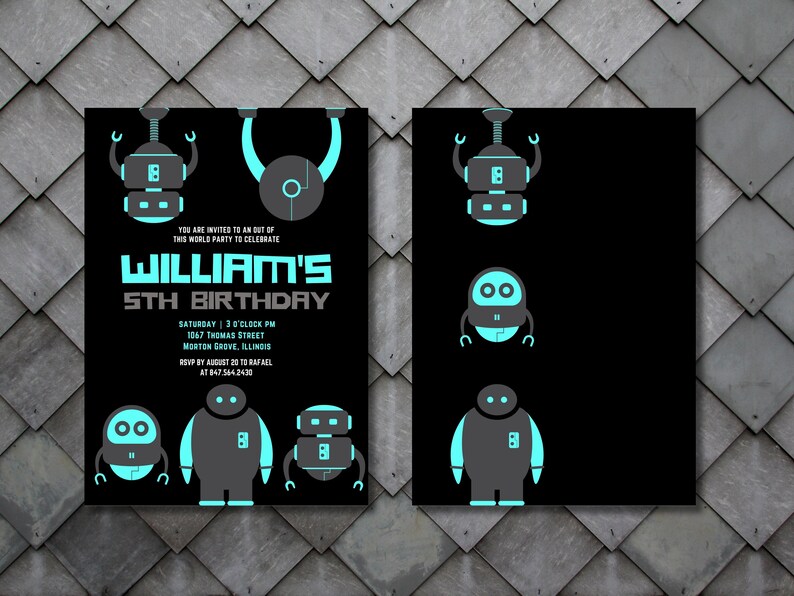 EDITABLE Robot Birthday Party Invitation, Robot Birthday Invitation ...
