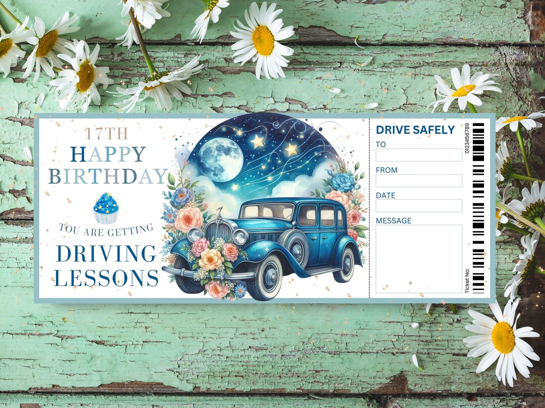 Driving Lessons Gift Certificate, 17th Birthday Driving Lessons Voucher ...