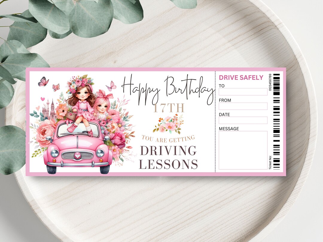 Driving Lessons Gift Certificate, 17th Birthday Driving Lessons Voucher ...