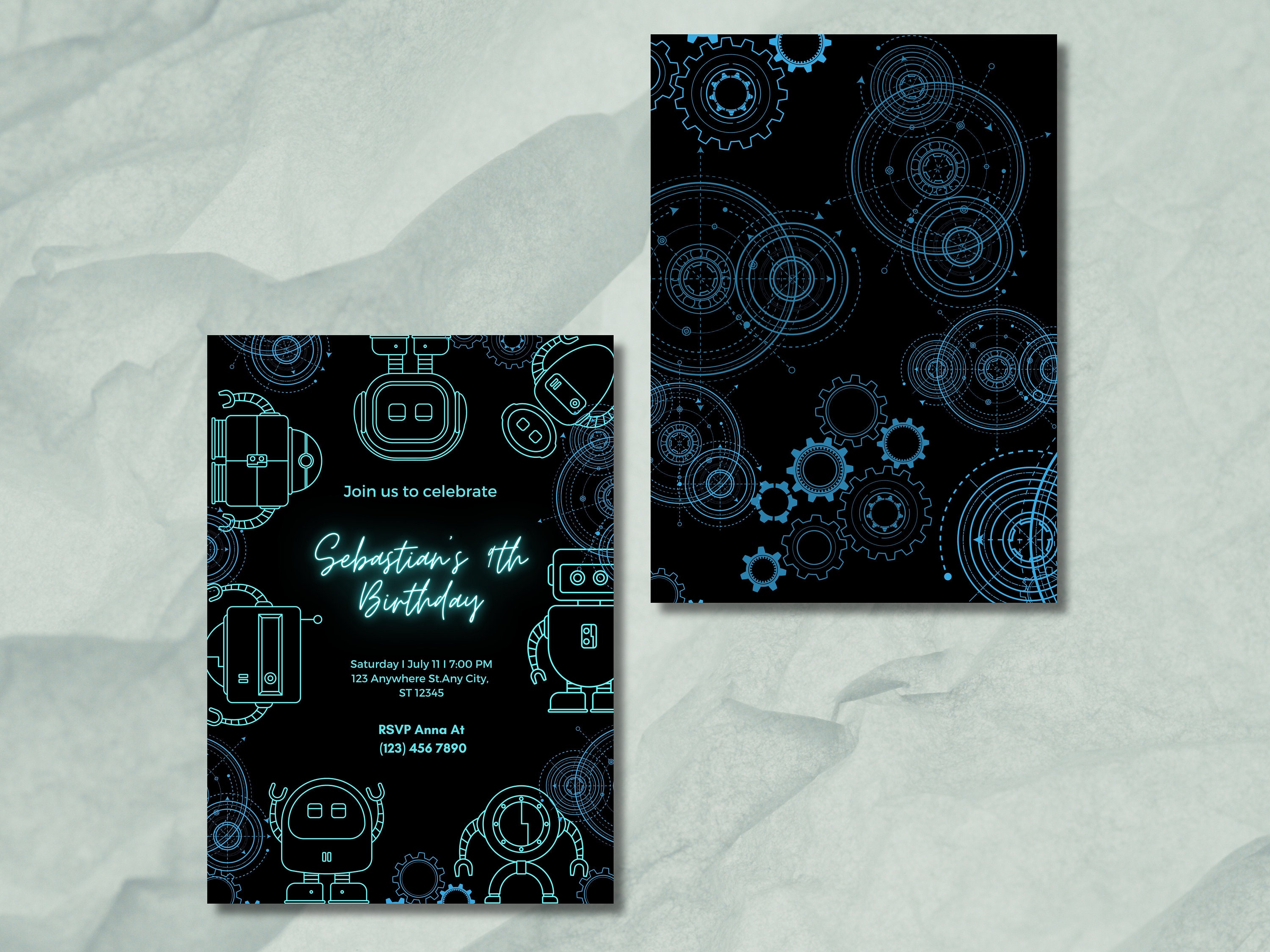 Robot Birthday Party Invitation, Robot Birthday Invitation Template ...