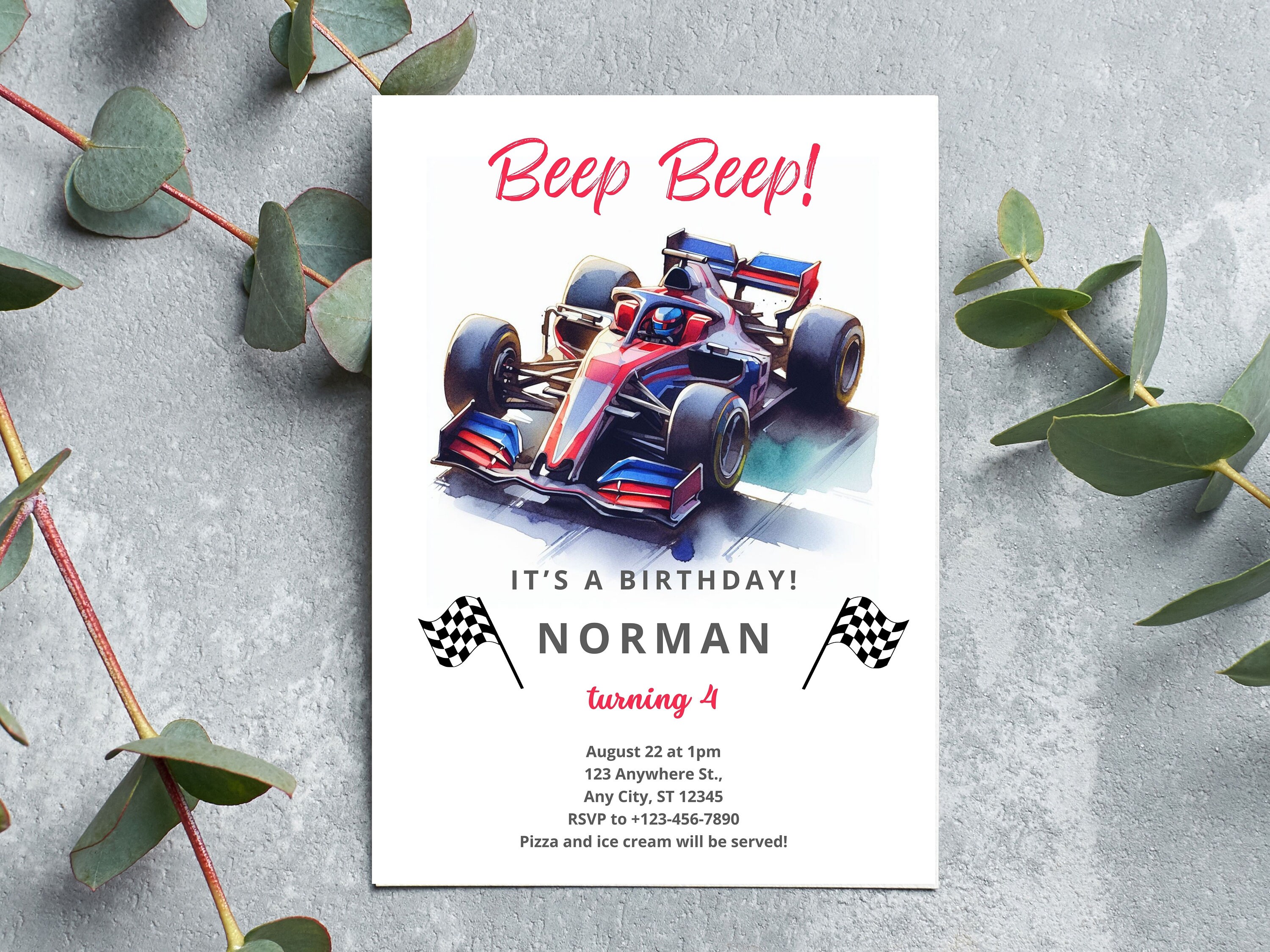 Racing Birthday Invitation Boy Digital Mobile Phone Electronic Email ...