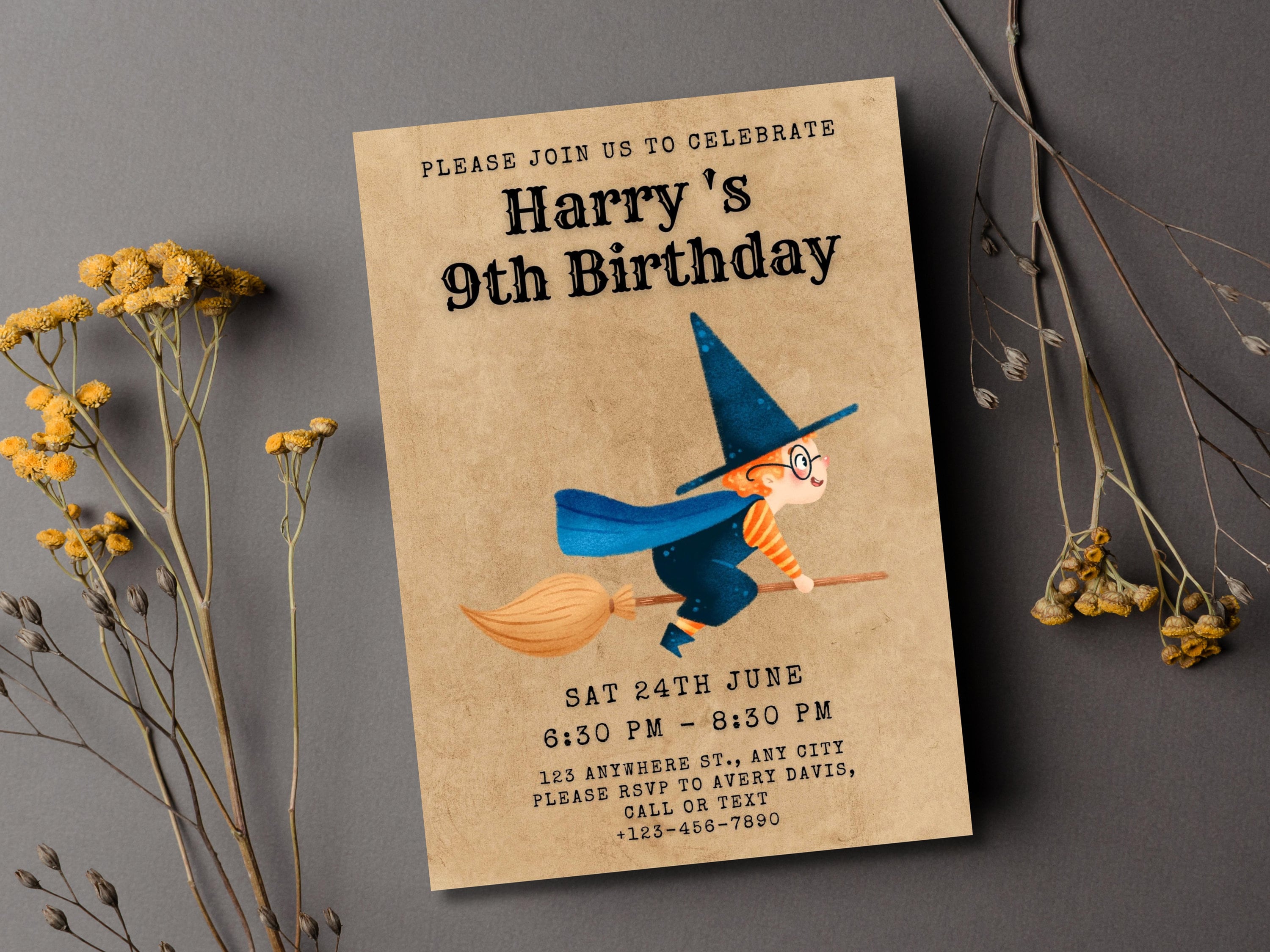Wizard Birthday Invitation HP Birthday Invitation Wizard Witch Invite ...