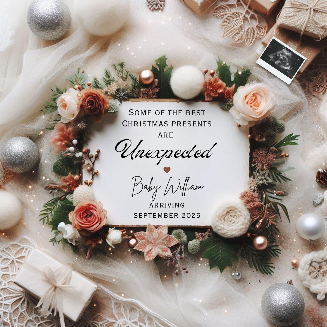 Baby Announcement Christmas, Santa December Baby Reveal, Tiny Gift Baby ...