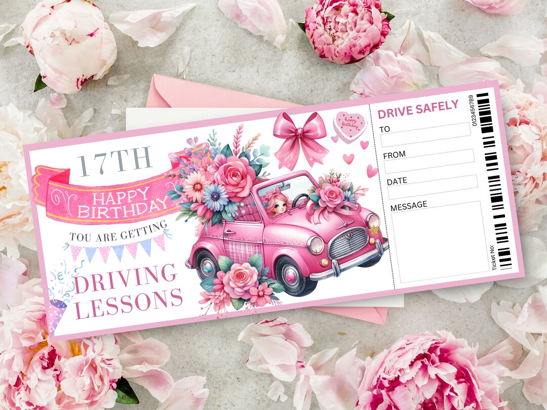 Driving Lessons Gift Certificate, 17th Birthday Driving Lessons Voucher ...