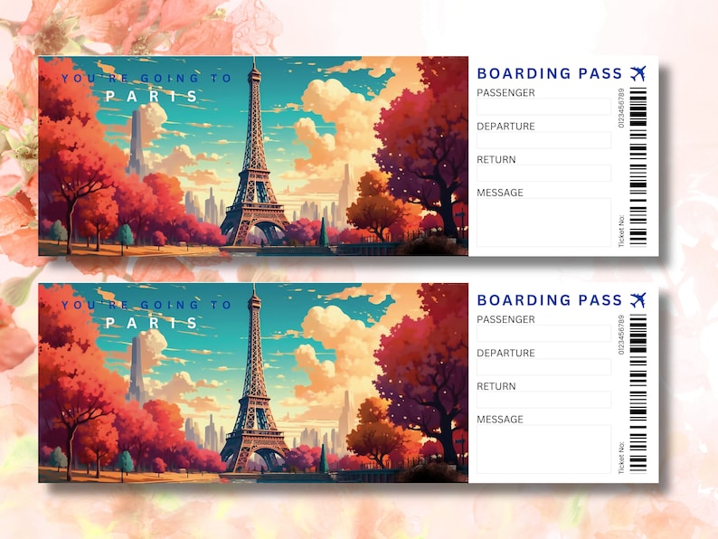 Paris Boarding Pass Printable Template, Editable Paris Surprise Gift ...