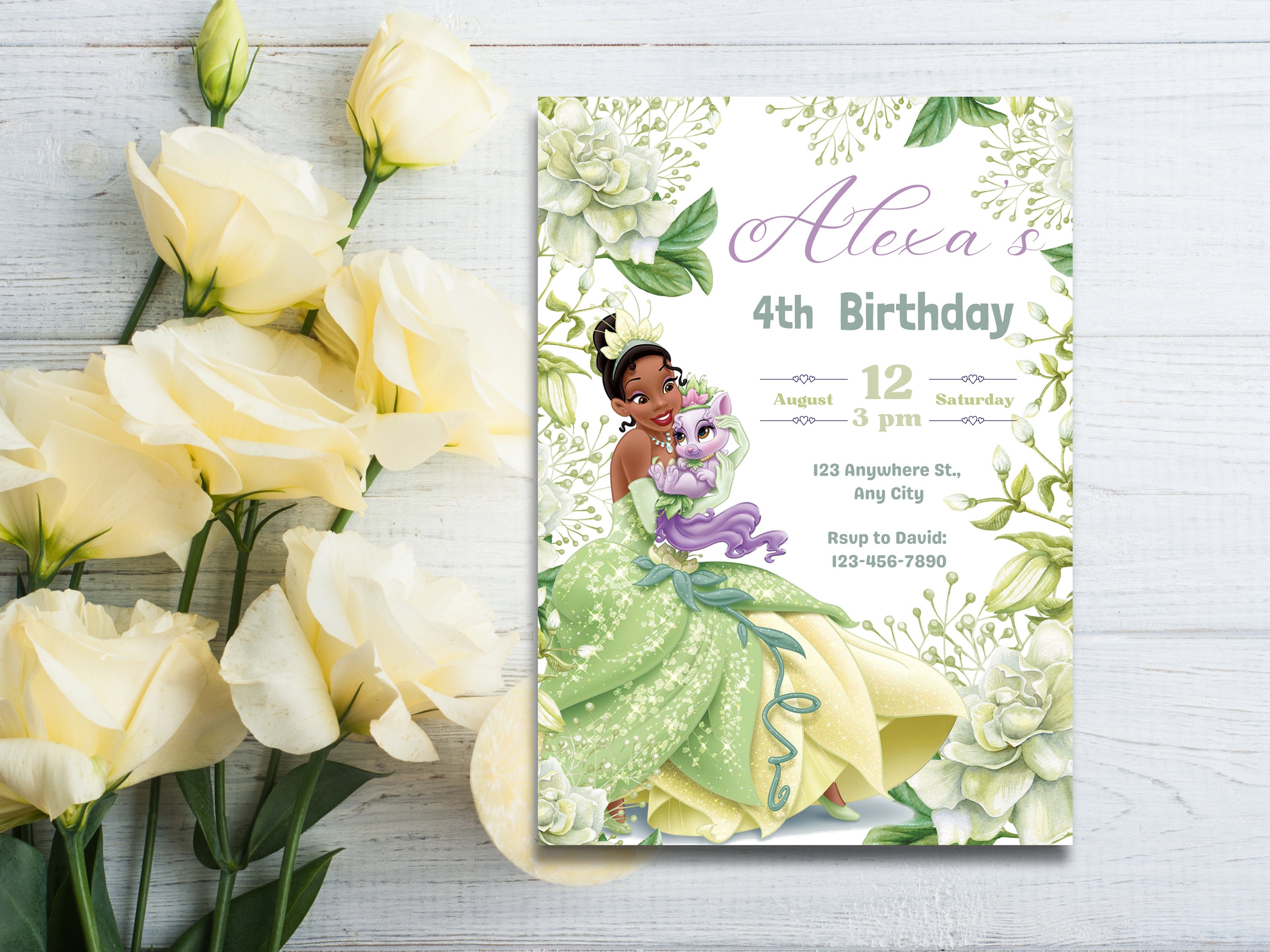 Princess Tiana Birthday Invitation, Girl Editable Invite Template ...
