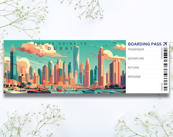 Dubai Boarding Pass, Editable Dubai Surprise Gift Ticket, Trip to Dubai ...