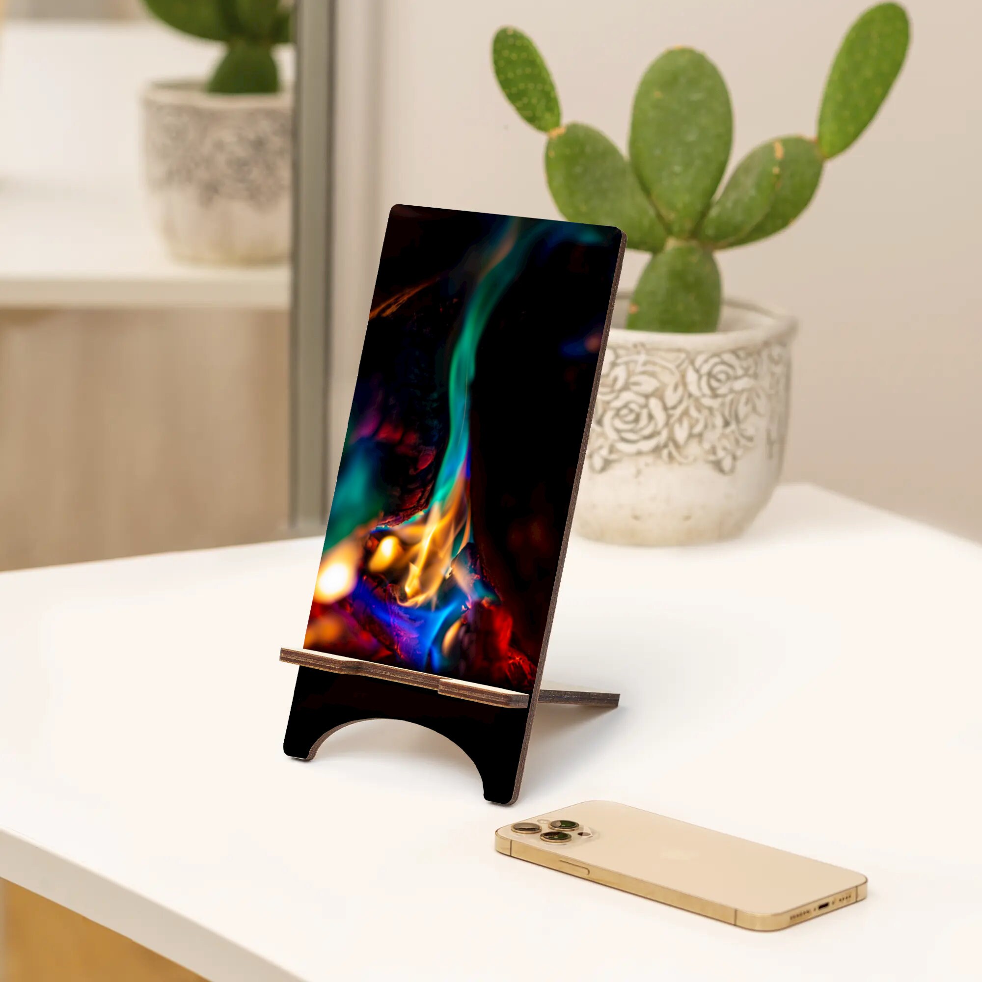 Lighting Wood Phone Stand, Flame Holder for iPhone 14 13 12 11 Pro Max ...