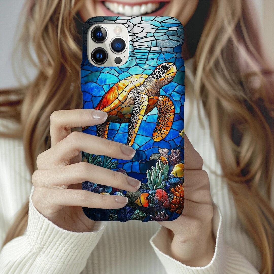 Stained Glass Art Sea Turtle iPhone Tough Case 16 15 14 Plus Pro Pro ...