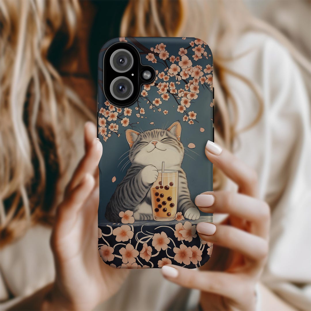 Cute Cat Happy With Boba Tea Magsafe Custom Cases for Iphones 16-13 ...