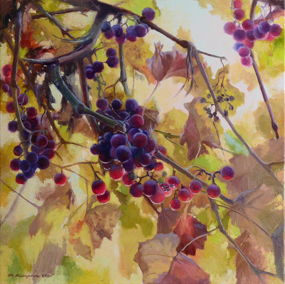 PICTURE OF GRAPES, Painting on Canvas, Autumn Landscape, Still Life ...