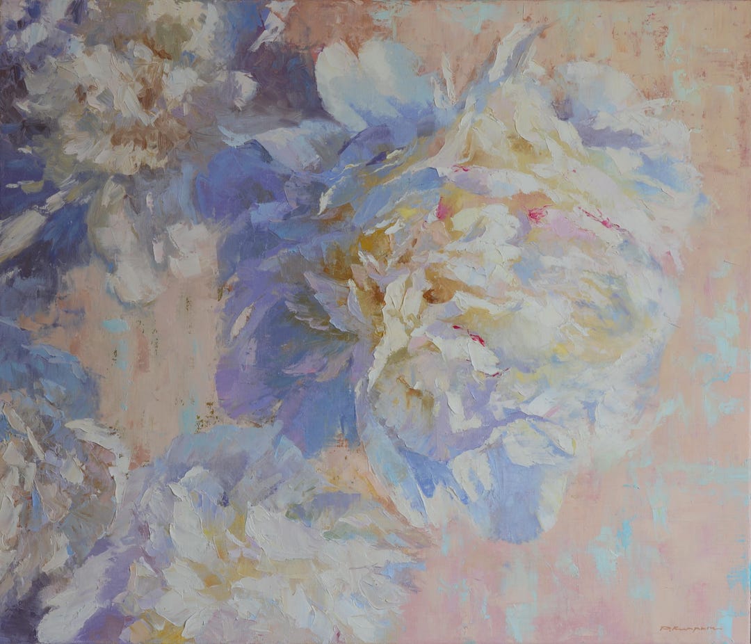 ORIGINAL OIL PAINTING, Canvas Painting, Oil Painting, Flowers, Peonies ...