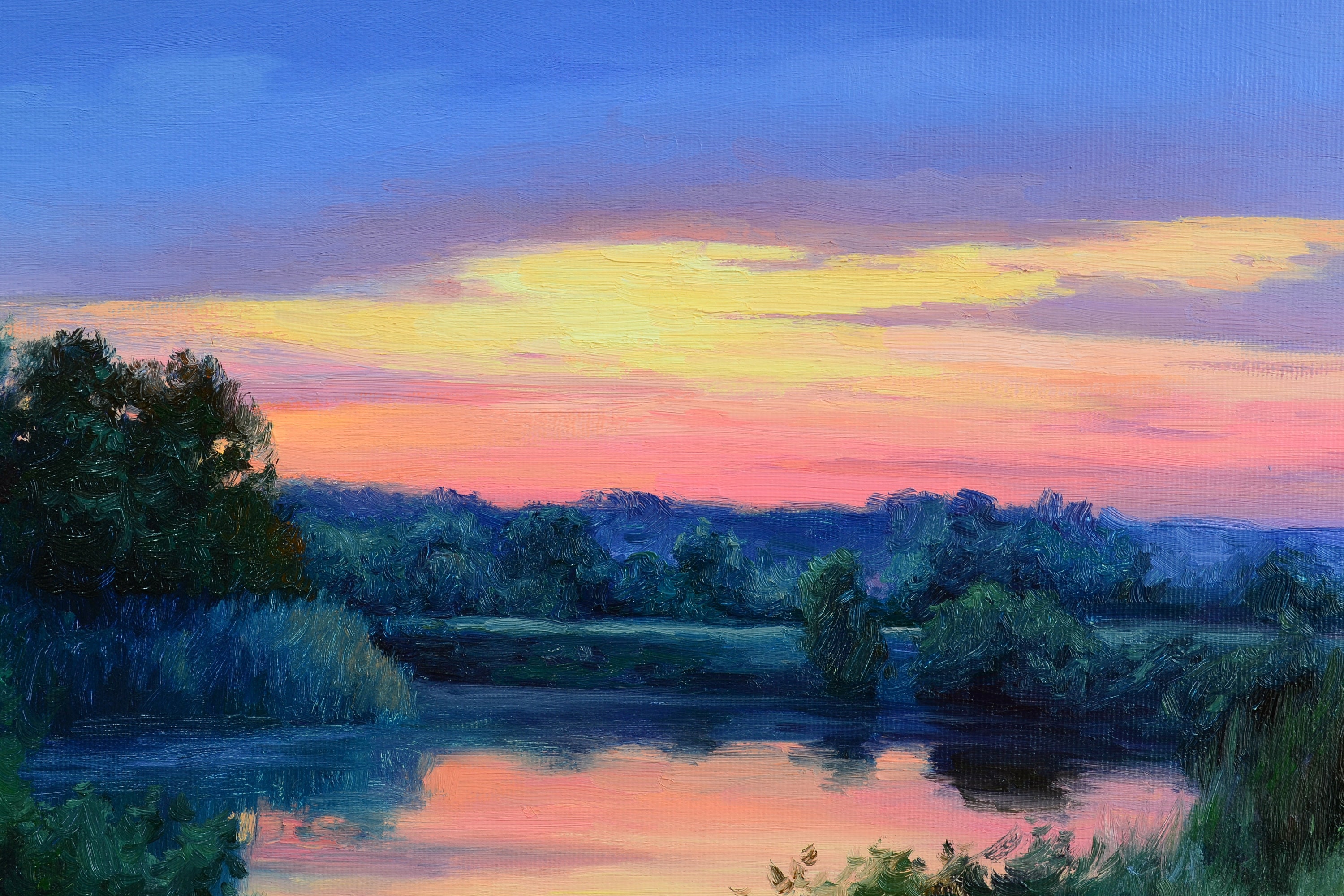 ORIGINAL OIL PAINTING Realistic Painting Oil Painting River Landscape ...