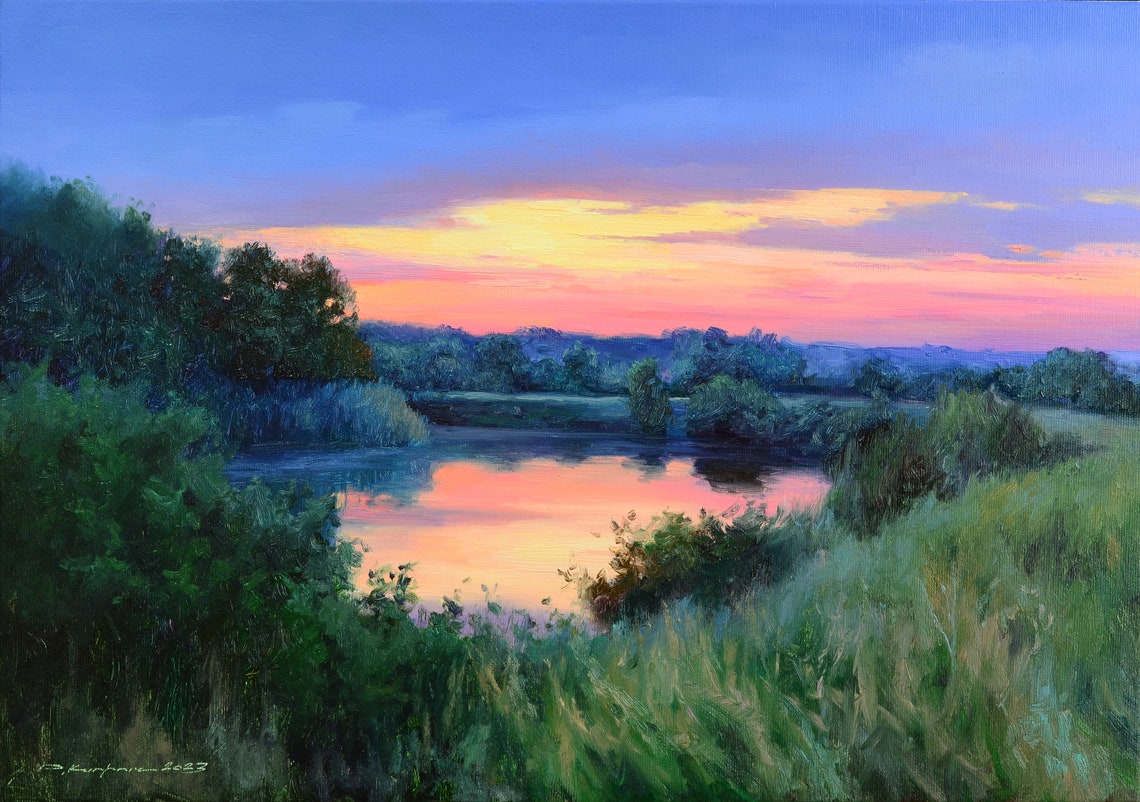 ORIGINAL OIL PAINTING Realistic Painting Oil Painting River Landscape ...