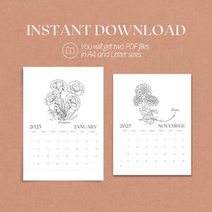 Flowers Coloring Calendar 2025 for Self-care Mood Reflection - Instant ...