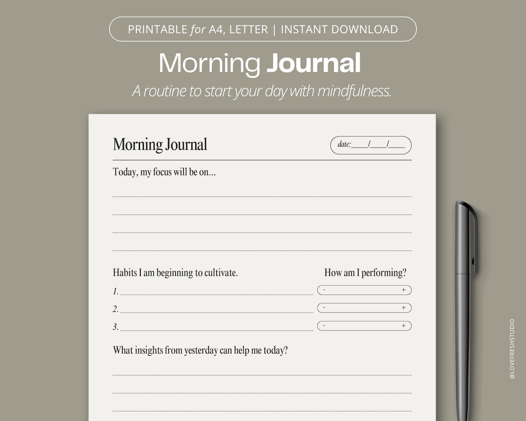 Morning Journal Template for Daily Journal Routine, Printable in A4 ...