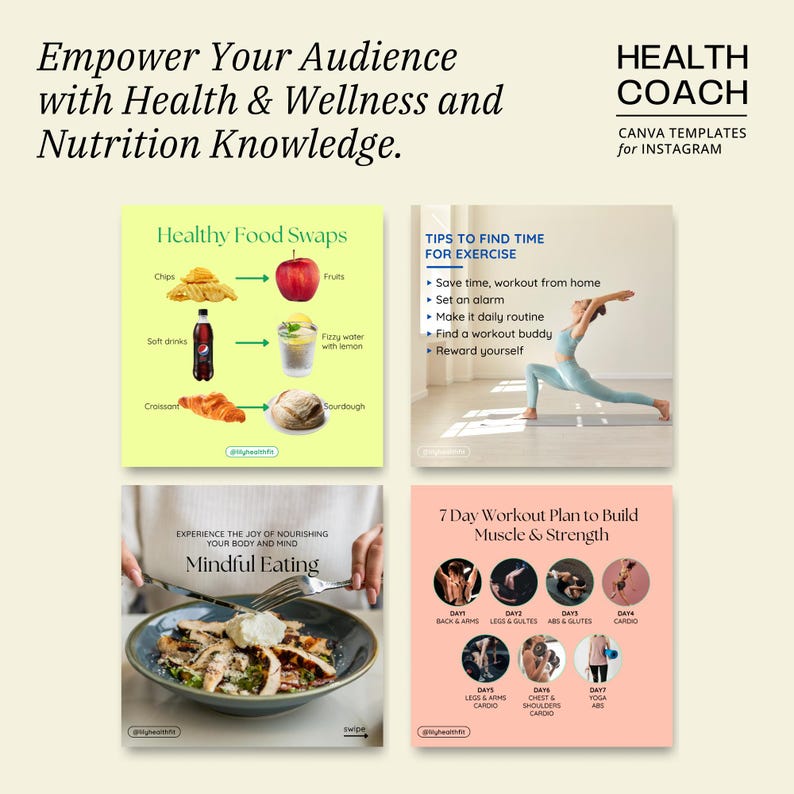 Health Coach Instagram Template Canva, Health & Wellness Experts ...