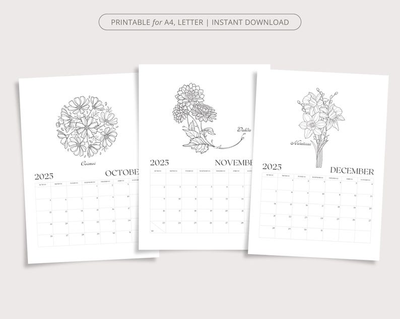 Flowers Coloring Calendar 2025 for Self-care Mood Reflection - Instant ...