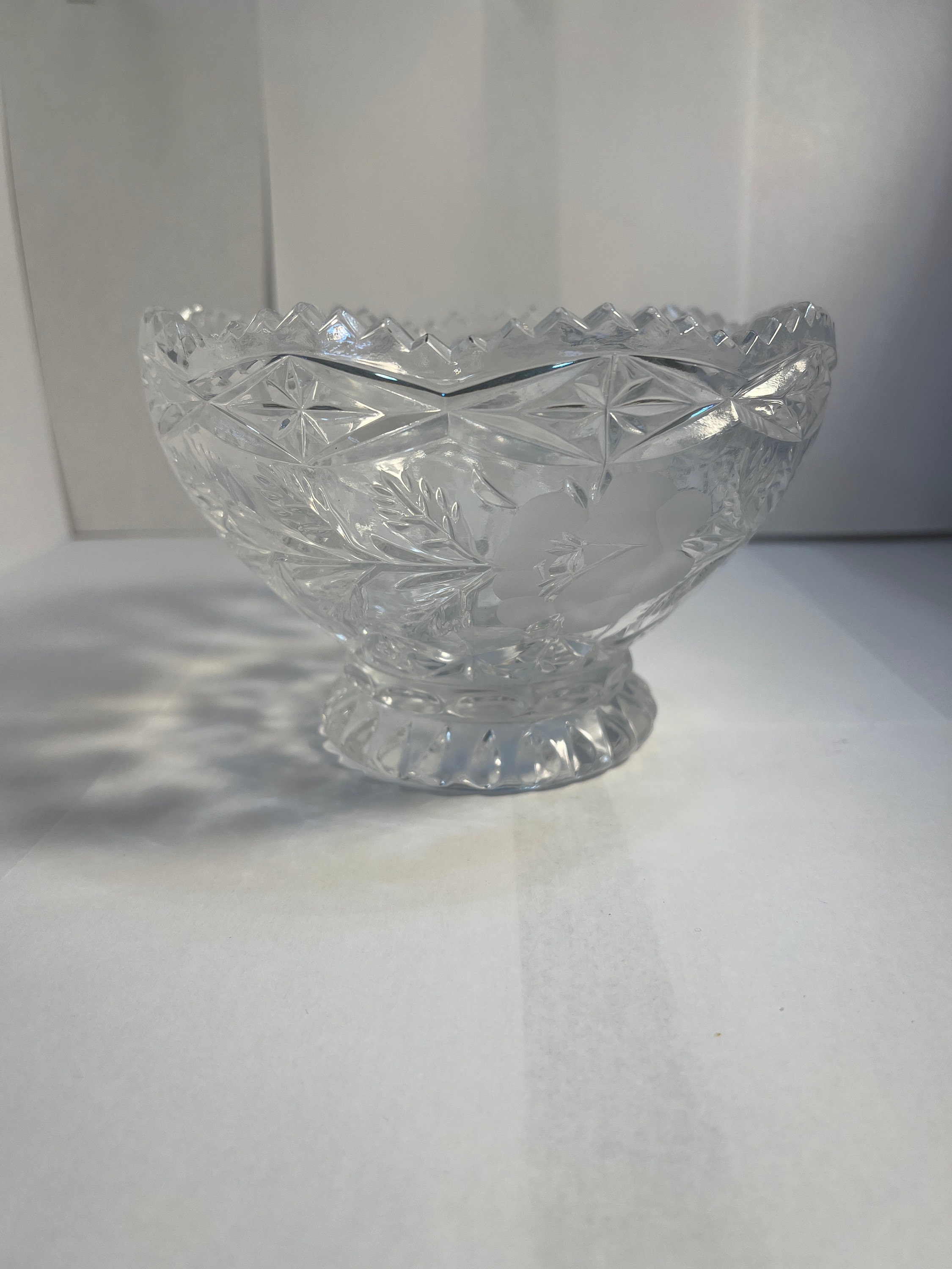 Lead Crystal Candy Dish 6x4 Rose Pattern Sawtooth Scalloped Edge - Etsy