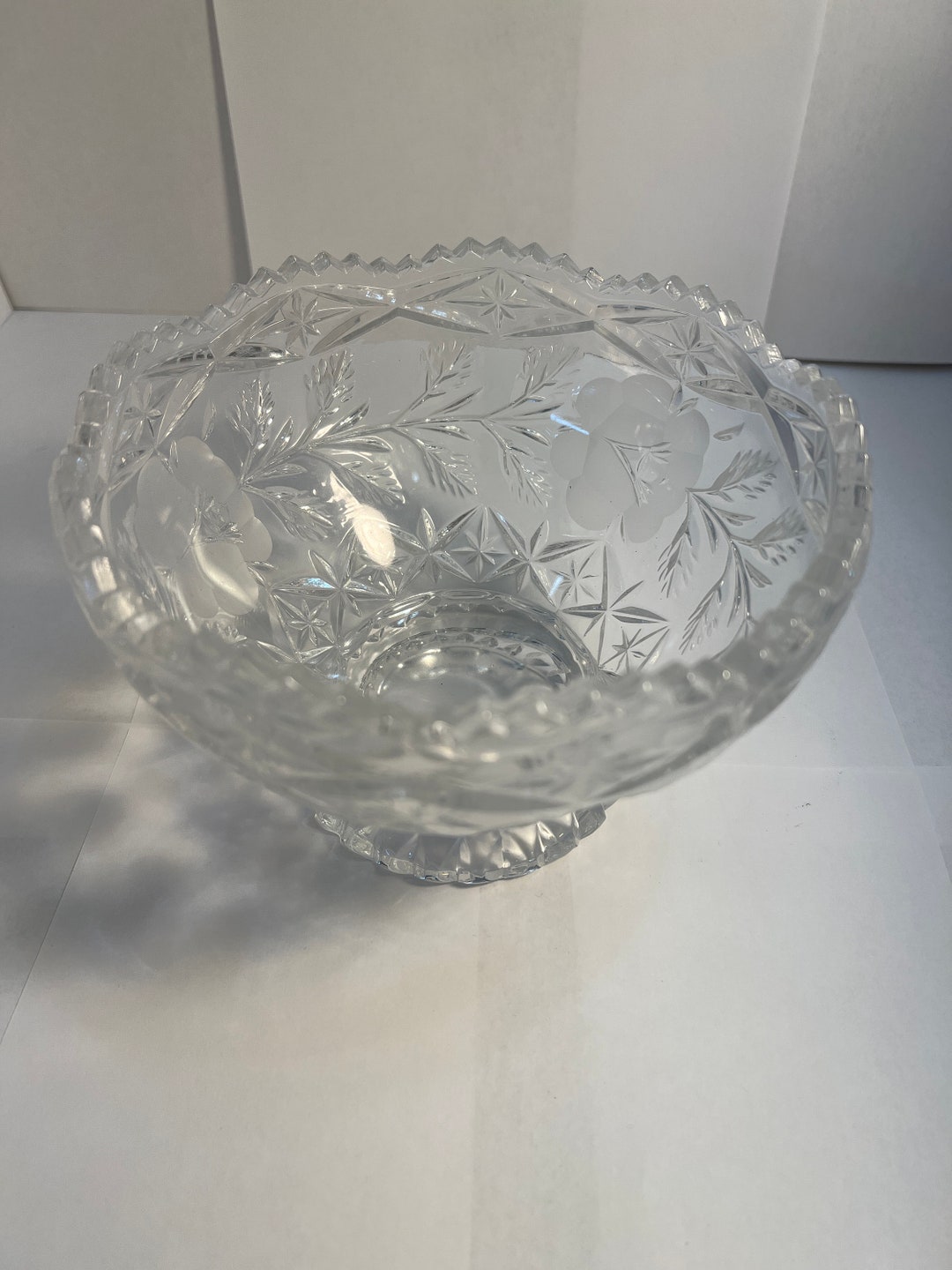 Lead Crystal Candy Dish 6x4 Rose Pattern Sawtooth Scalloped Edge - Etsy
