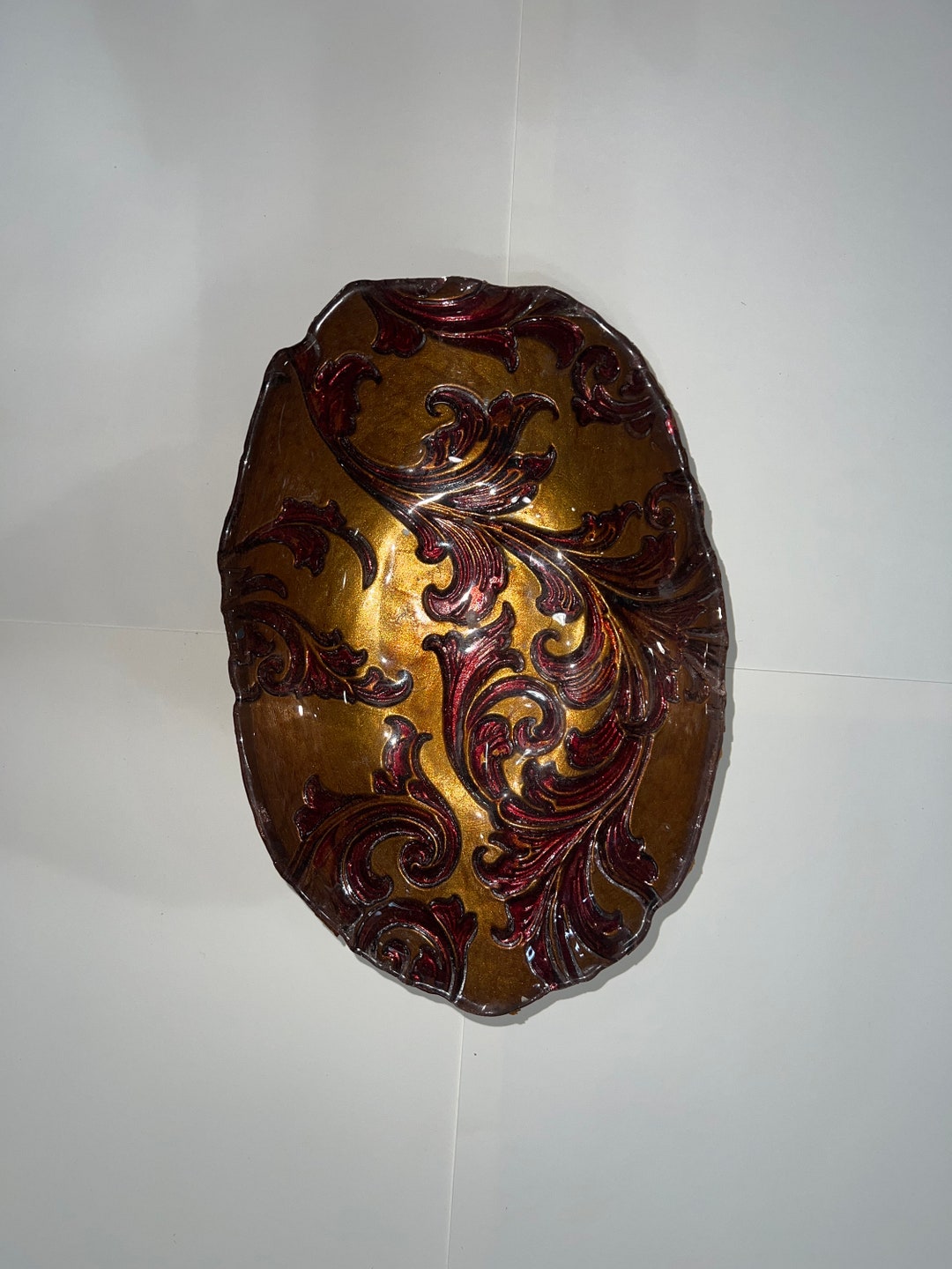 Ardacam Spun Art Glass Candy Dish Hand Painted Red Gold - Etsy