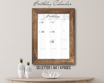 Birthday Printable PDF Calendar | A4 Editable Birthday List | Student ...