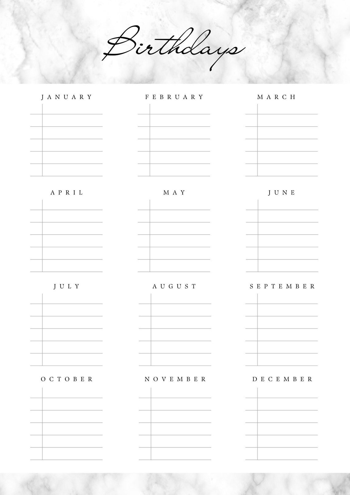 Birthday Printable PDF Calendar | A4 Editable Birthday List | Student ...