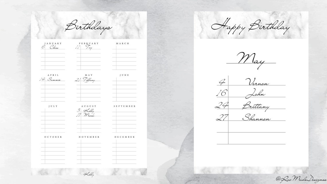 Birthday Printable PDF Calendar | A4 Editable Birthday List | Student ...