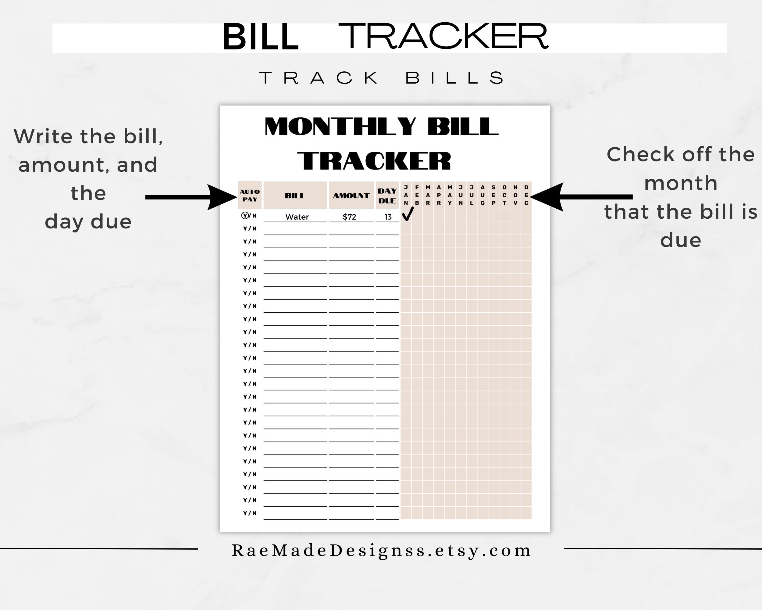 Bill Tracker Printable, Finance Planner, Yearly Bills Log, Monthly ...