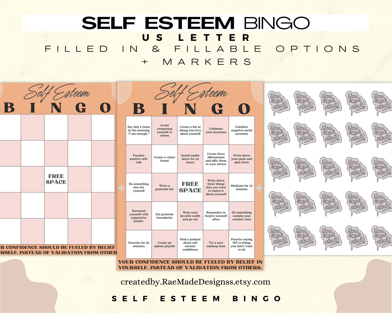 Self Esteem Bingo, Self Care Printable, Self Love Challenge, Love ...