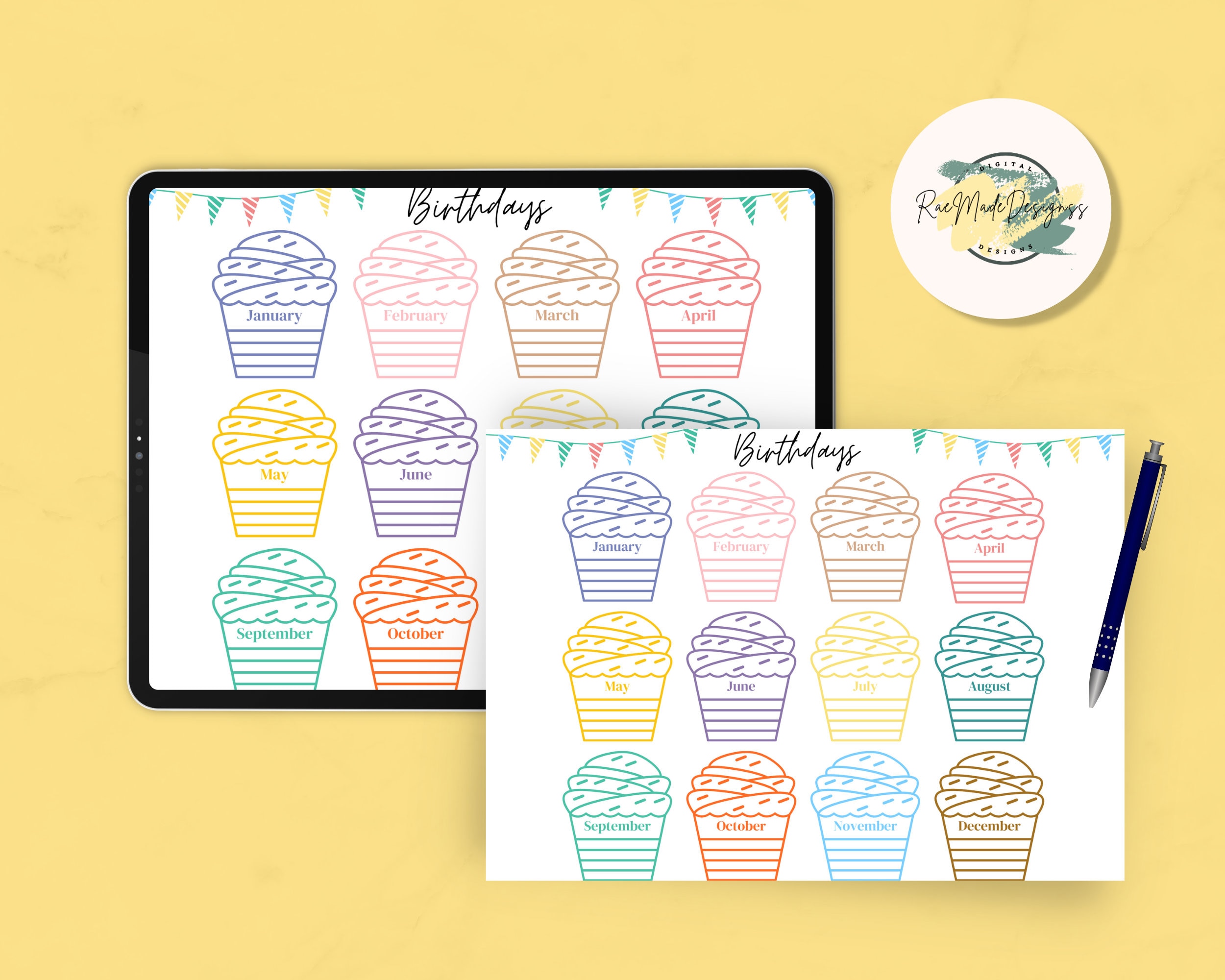 Birthday Printable PDF Calendar | A4 Editable Birthday List | Student ...