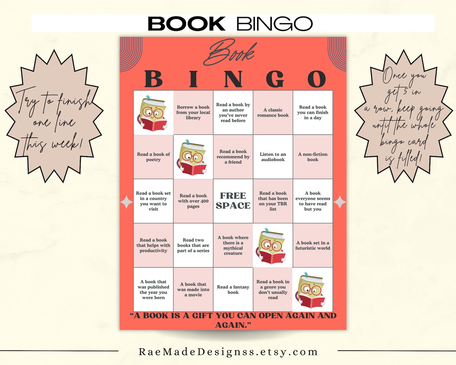 Book Bingo, Book Challenge, Reading Game Printable, Book Club Activity ...