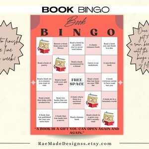 Book Bingo, Book Challenge, Reading Game Printable, Book Club Activity ...