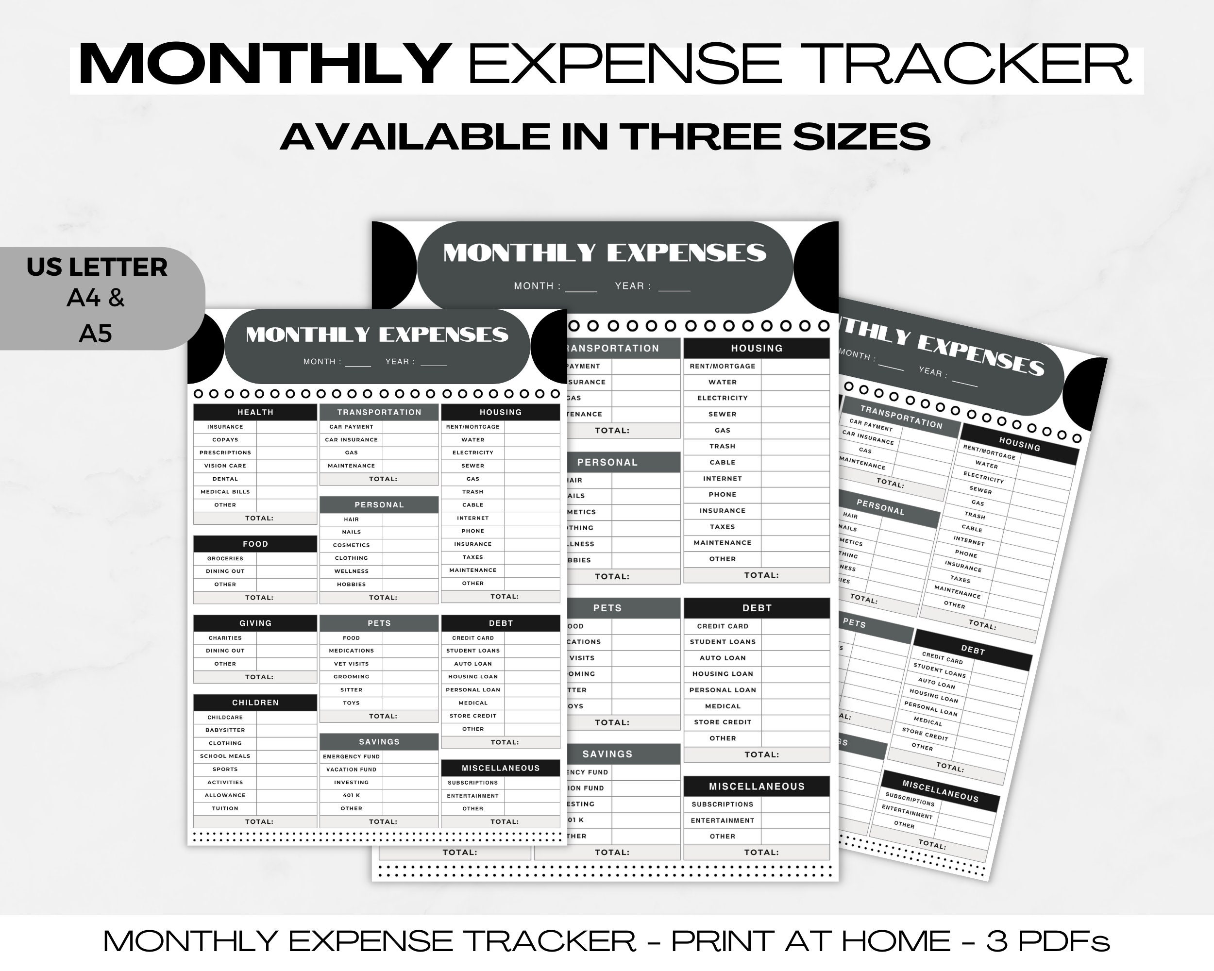 Monthly Expenses Tracker Printable, Finance Planner, Budget Tracker ...