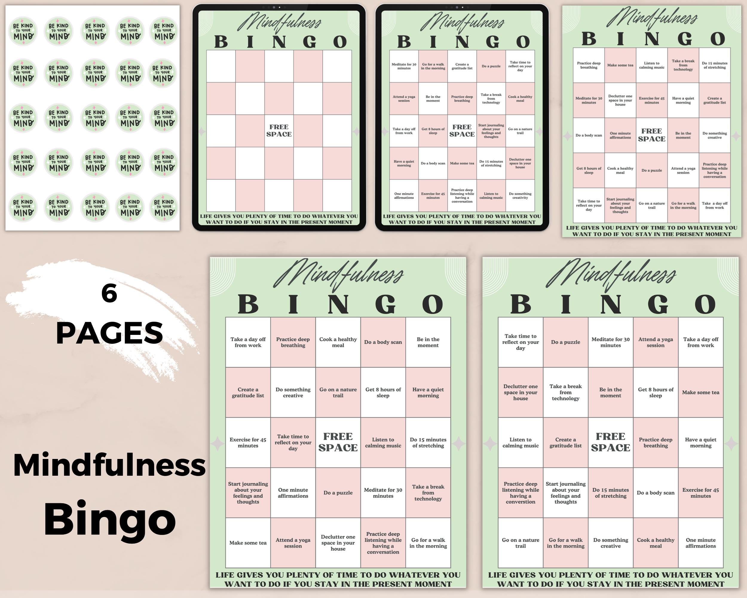 Mindfulness Bingo, Self Care Pdf, Mental Health Game, Well Being ...