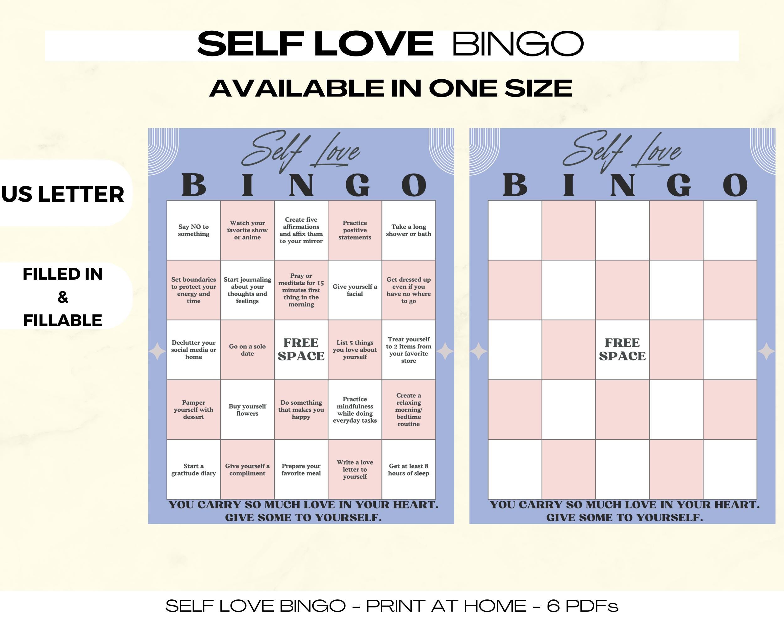 Self Love Bingo, Self Care Printable, Mental Health Game, Self Love ...