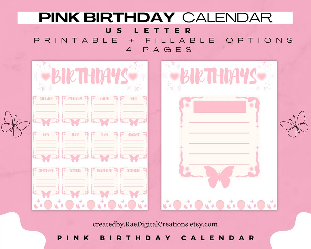Birthday Printable PDF Calendar, A4 Editable Birthday List, Student ...