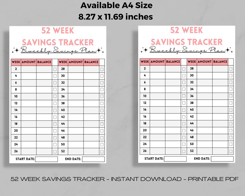 52 Week Savings Tracker, 52 Week Saving Challenge, Save Money Challenge ...