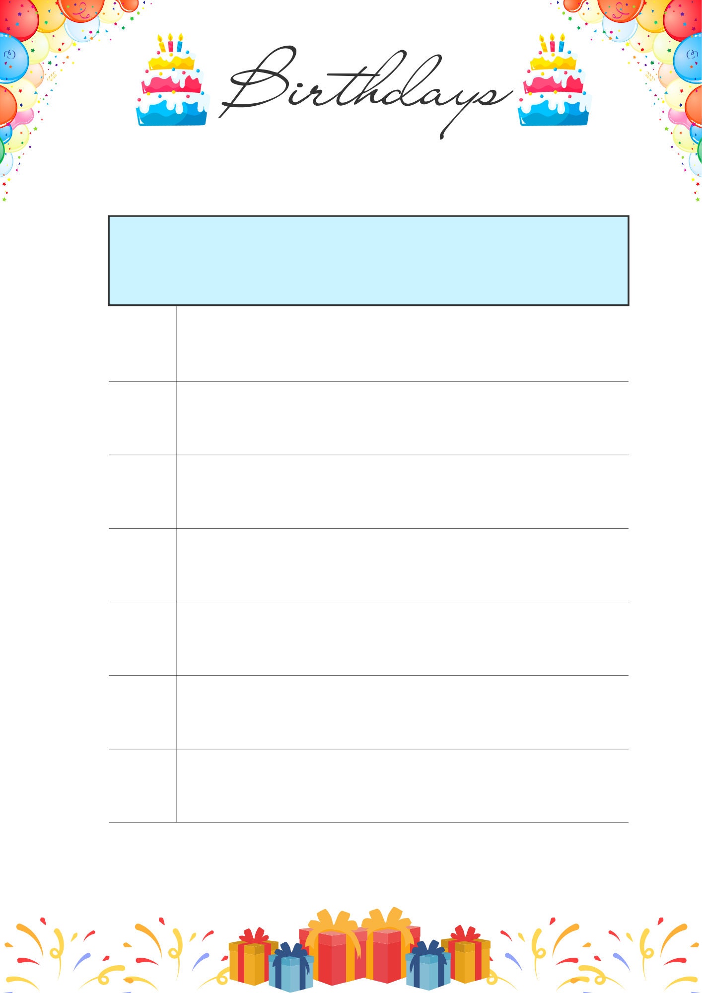 Birthday Printable PDF Calendar | A4 Editable Birthday List | Student ...