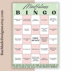 Mindfulness Bingo, Self Care Pdf, Mental Health Game, Well Being ...