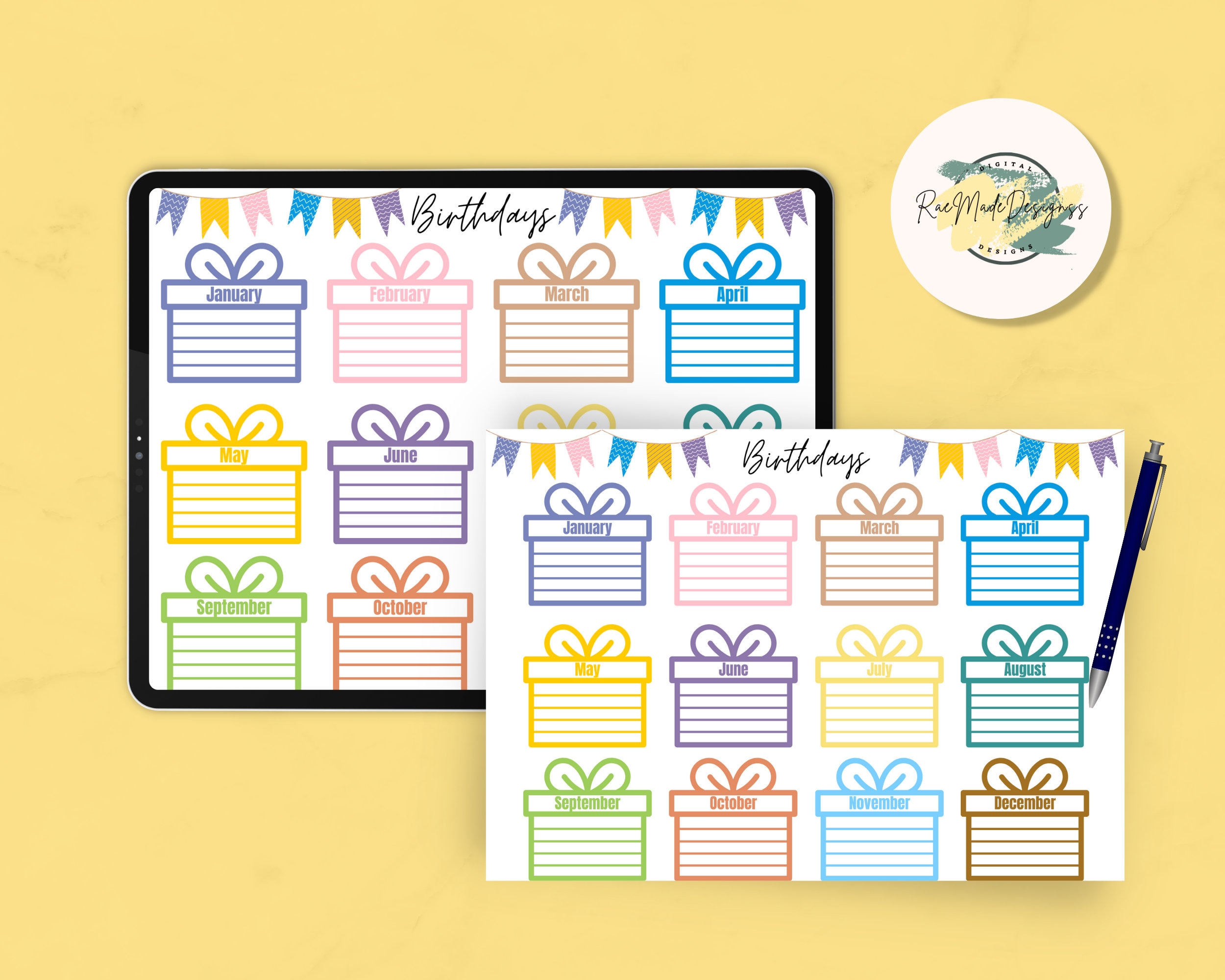 Birthday Printable PDF Calendar | A4 Editable Birthday List | Student ...