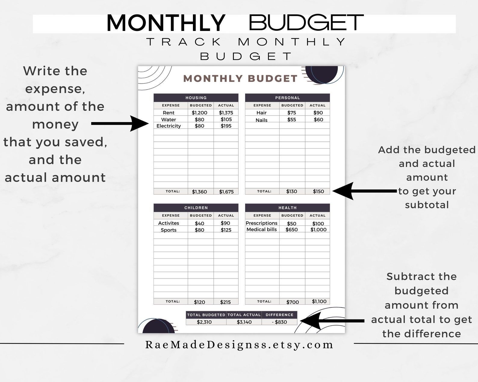 Monthly Budget Tracker Printable, Finance Planner, Budget Tracker ...