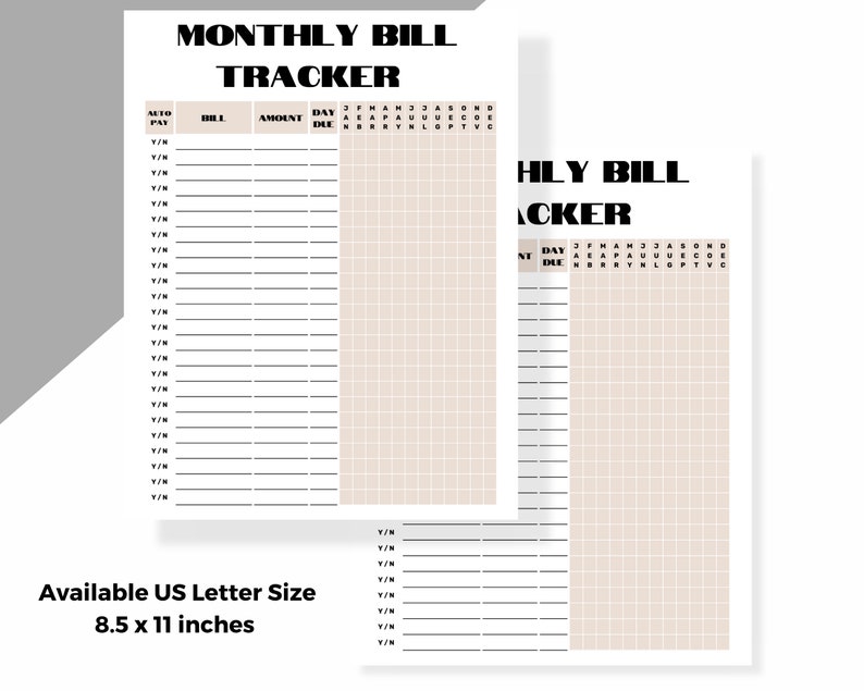 Bill Tracker Printable, Finance Planner, Yearly Bills Log, Monthly ...