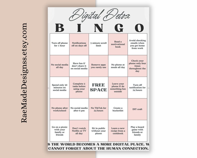 Digital Detox Bingo, Social Media Detox Printable, Digital Detox ...
