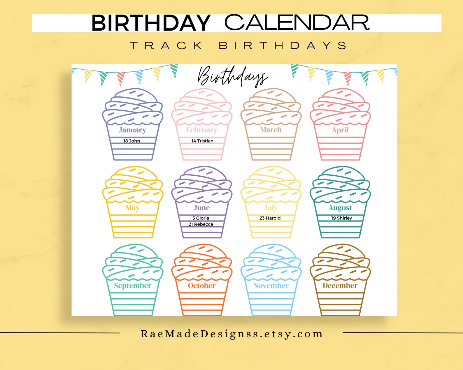 Birthday Printable PDF Calendar | A4 Editable Birthday List | Student ...